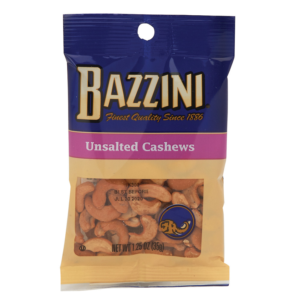 Bazzini Unsalted Cashews - 12/1.25oz Bags - BUC