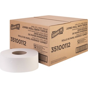 Genuine Joe Jumbo Jr Dispenser Bath Tissue Roll 2 Ply - 3.30" x 1000 ft - 8.88" Roll Diameter ...