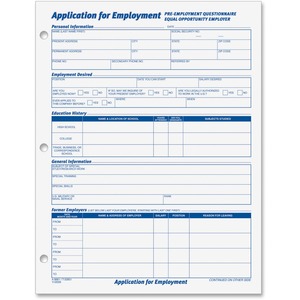 TOPS Employment Application Forms 50 Sheet(s) - Gummed - 8.50" x 11 ...