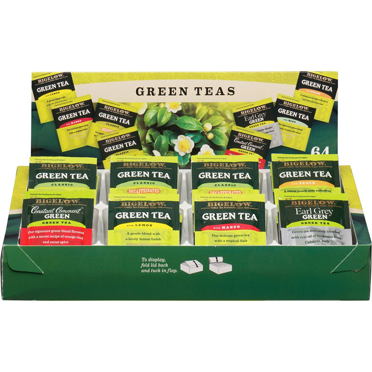 Bigelow Assorted Green Tea Tray 64/Tray, 6/Case - GTTAC
