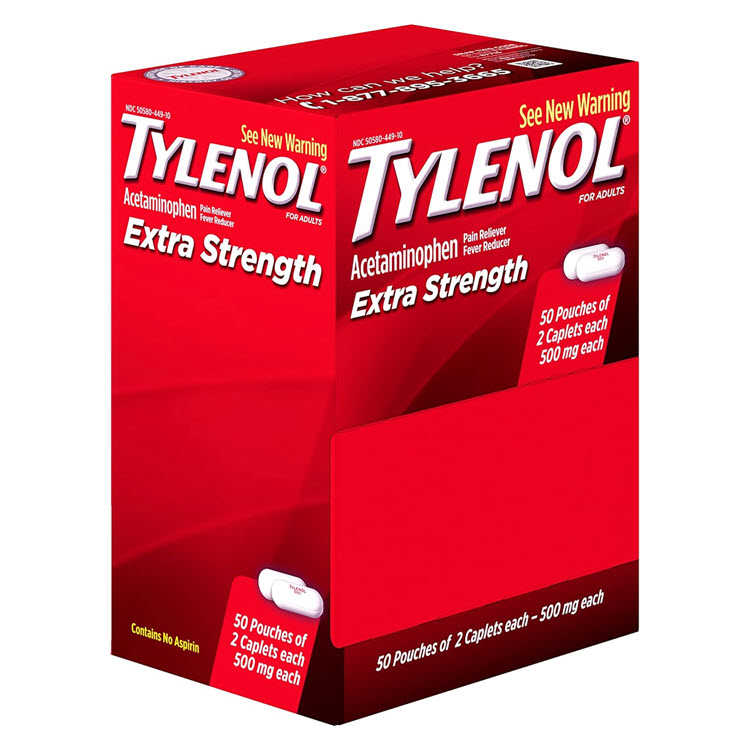 Tylenol Extra Strength Caplets Dispenser Box 50/2 Packs - TXBX