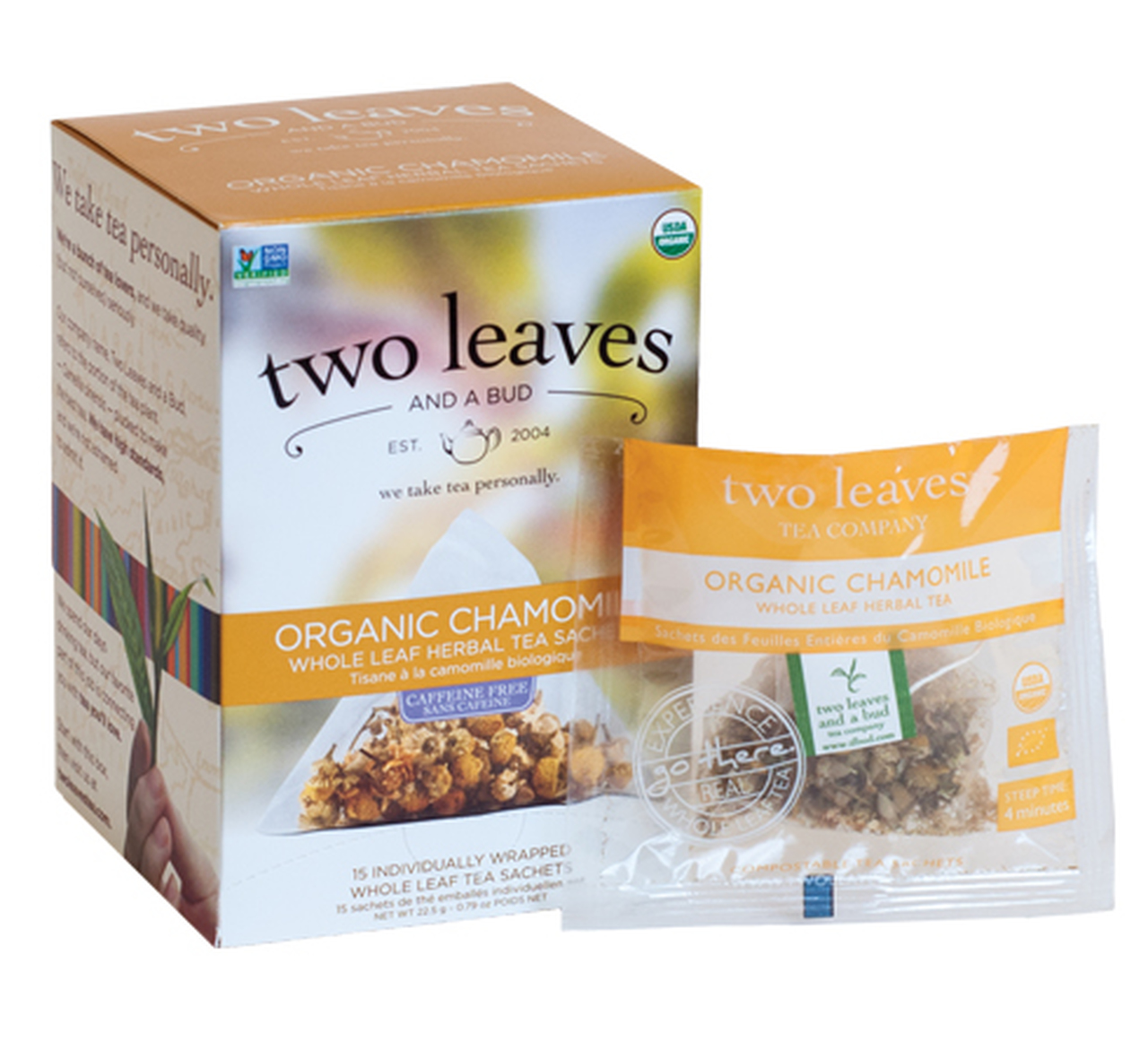 Two Leaves Organic Chamomile Herbal Tea Bags - 6/15ct Boxes - COHT