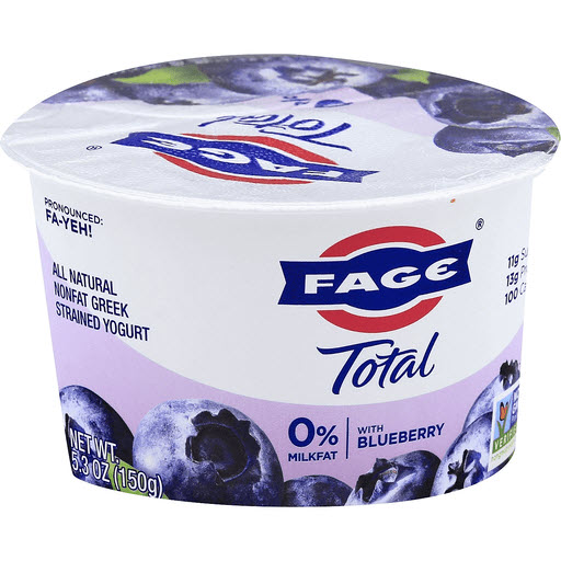 Fage Total 0% Blueberry Greek Yogurt 12/5.5oz Cups - FBY0