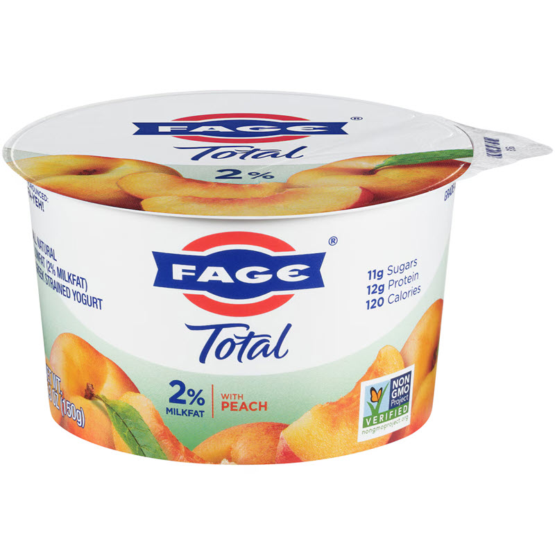 Fage Total 5% Peach Greek Yogurt 12/5.3oz Cups - FPY