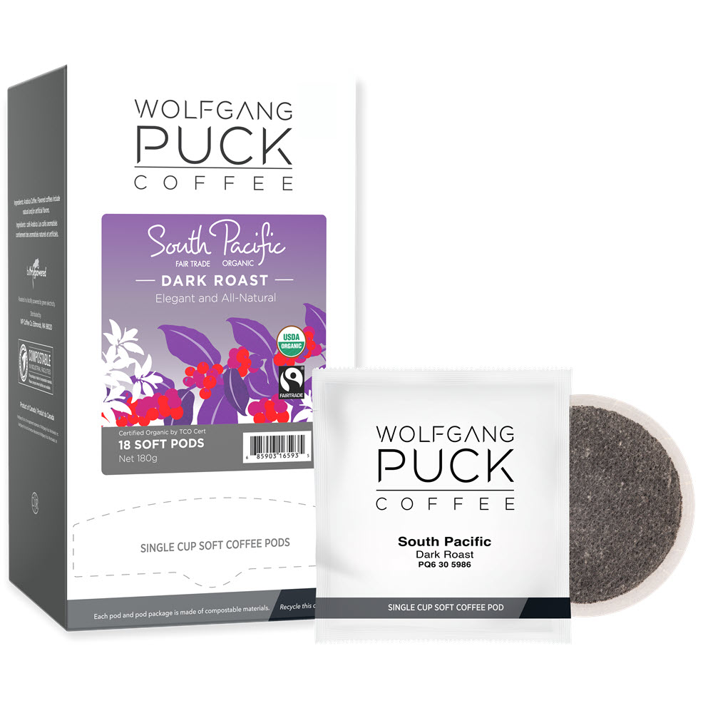 Wolfgang Puck South Pacific Dark Fair Trade Organic Coffee Pods 6/18ct ...